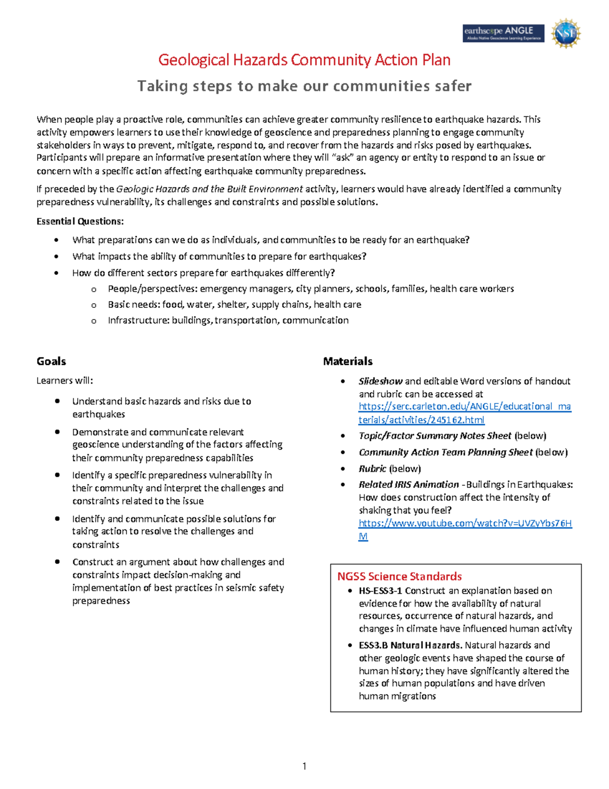 Geological Hazards Community Action Plan Activity Overview - Studocu