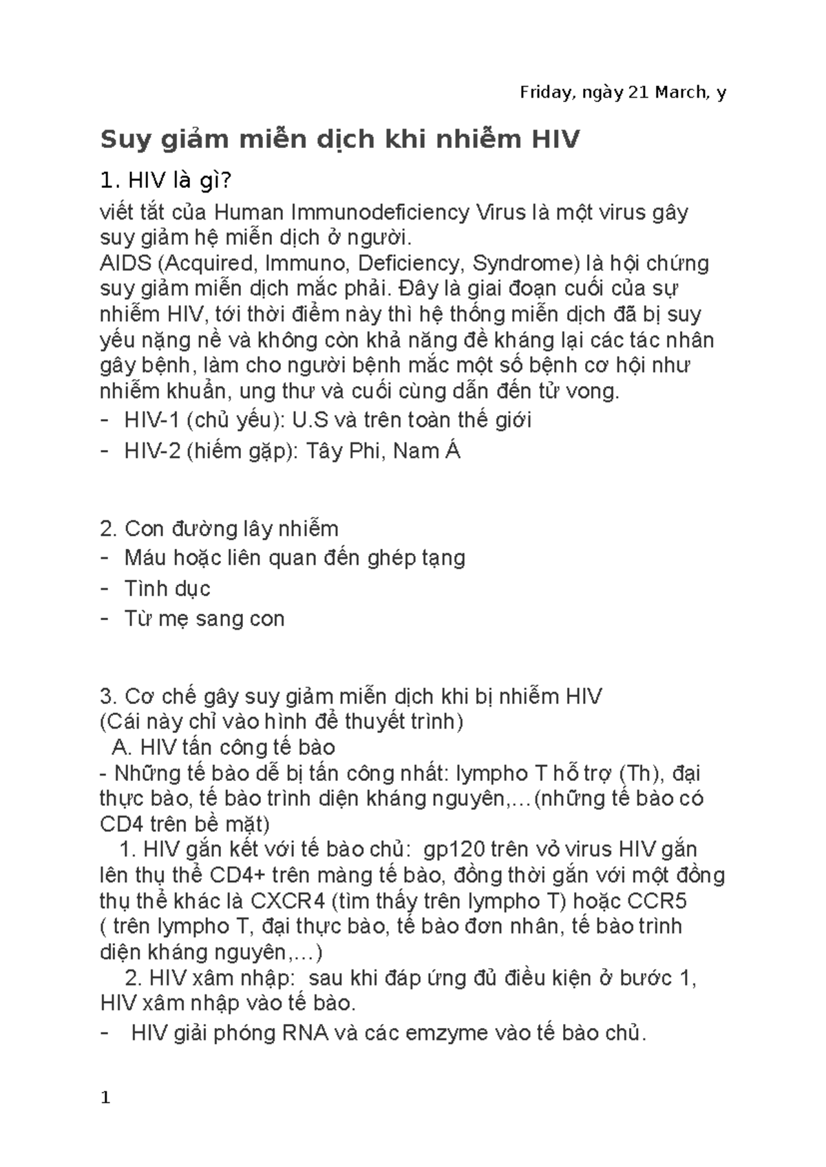 Suy giảm miễn dịch do nhiễm HIV - Friday, ngày 21 March, y Suy giảm ...