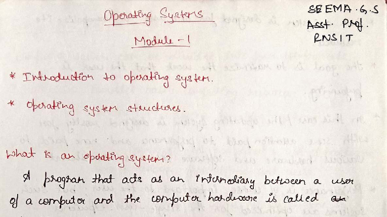 OS Module 1: Introduction to Operating Systems and Structures - Studocu