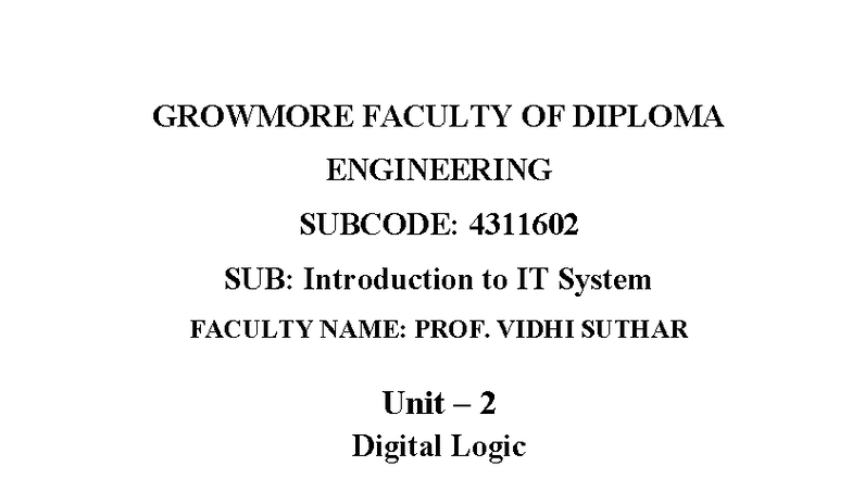 ITS 4311602 Unit 2: Digital Logic Gates Explained - Studocu