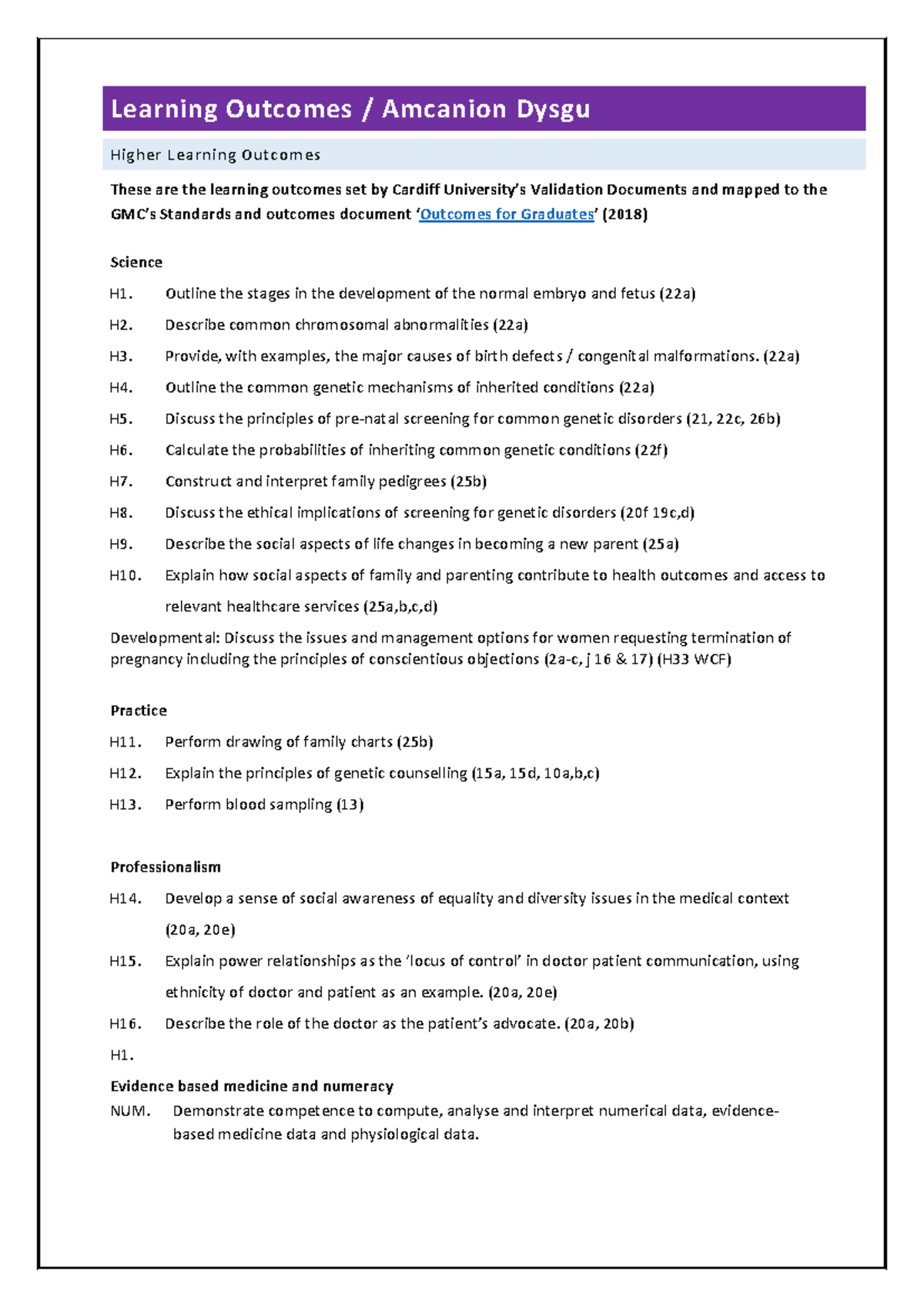 Case 7: Learning Outcomes for 2023-24 in Medical Genetics and Ethics ...