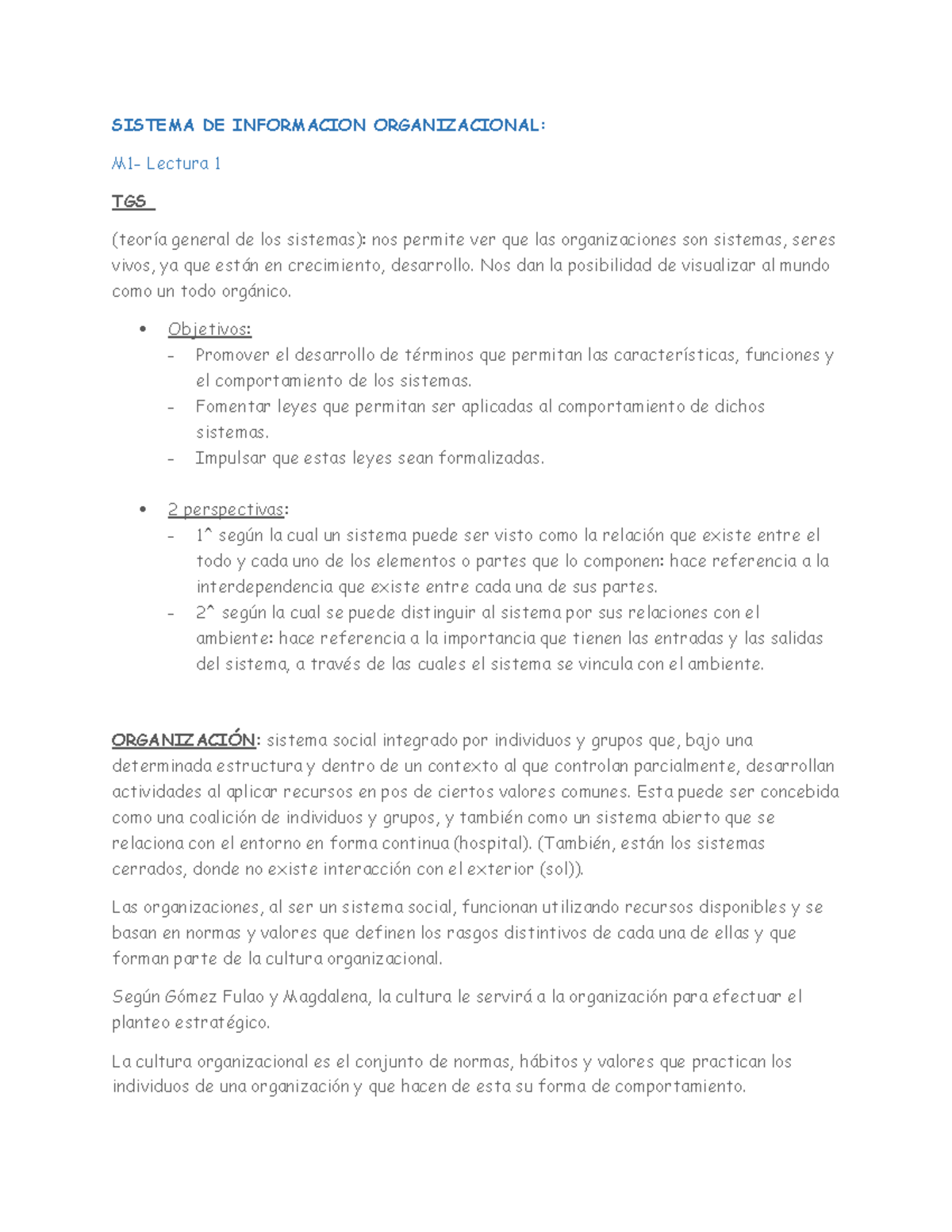 Resumen SIO (M1 y M2): Conceptos Clave y Principios Organizacionales - Studocu