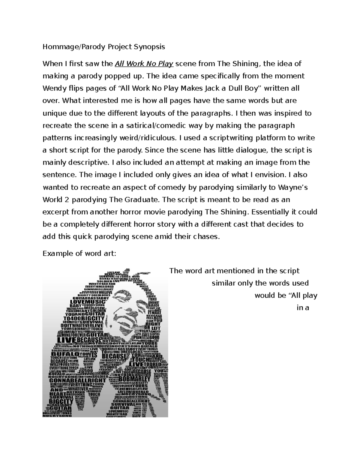 Project Synopsis: Parody Script Inspired by The Shining - Studocu
