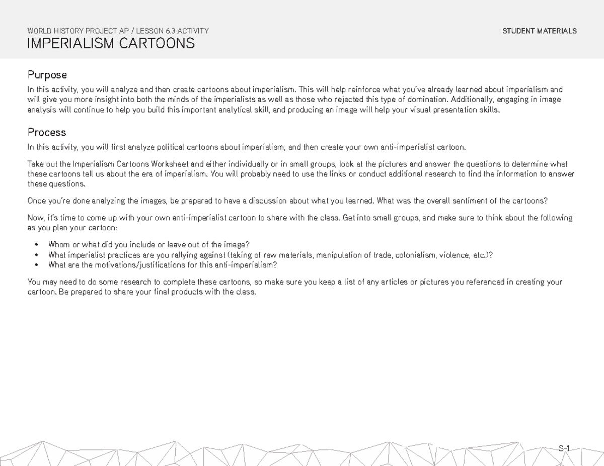 WHP-AP Lesson 6 Activity: Analyzing Imperialism Cartoons - Studocu