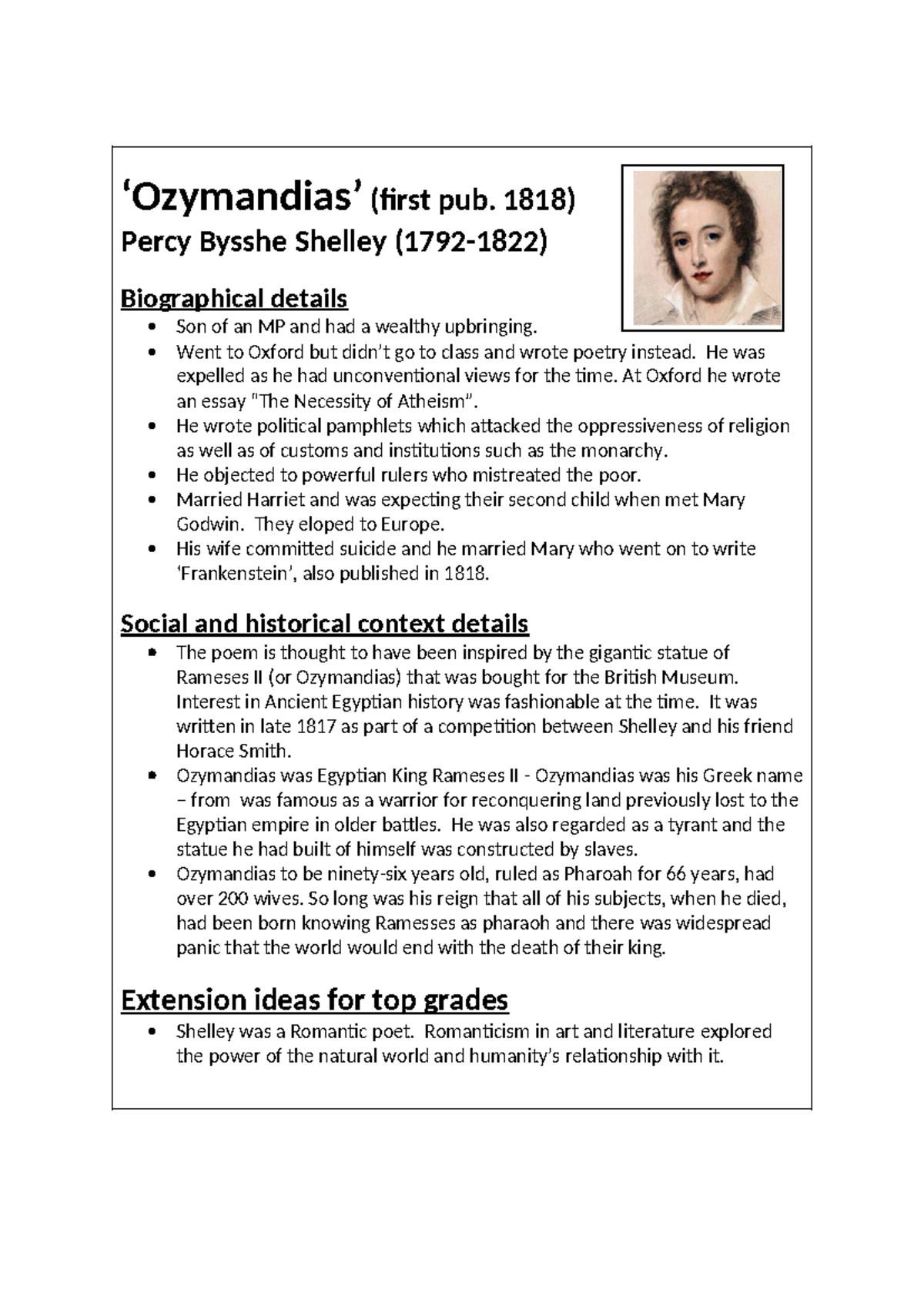 AO3 Context Poetry Cards: Insights on Key Poets and Their Works - Studocu