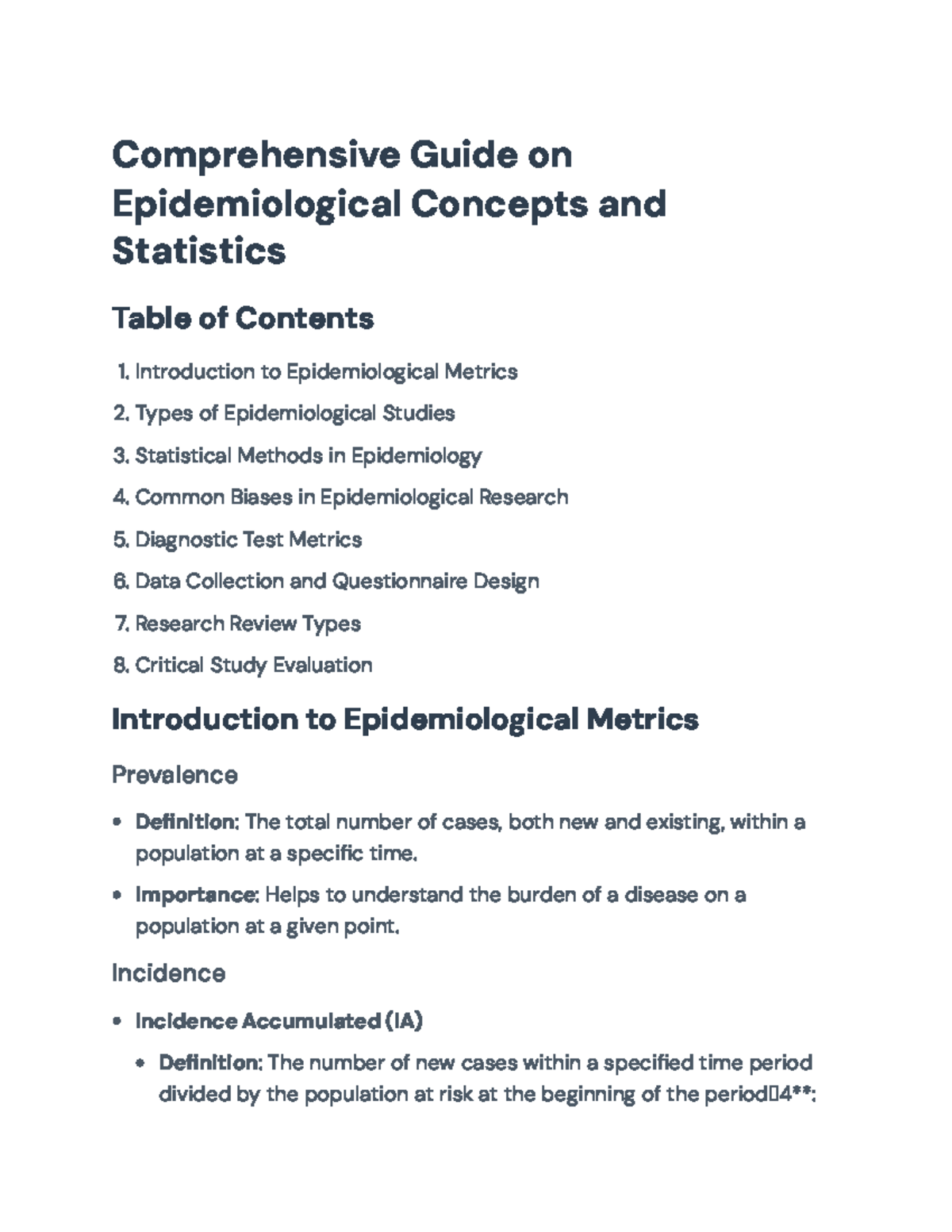 Comprehensive Guide to Epidemiological Concepts and Statistics ...