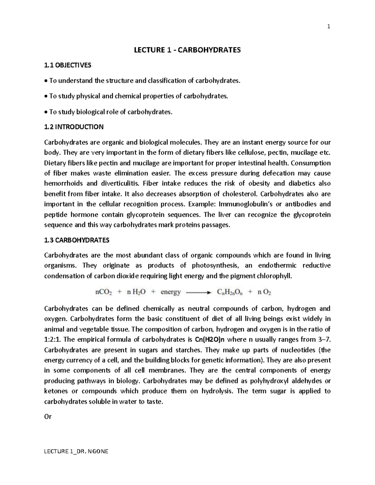 Lecture 1: Understanding Carbohydrates - Structure, Properties, & Roles ...