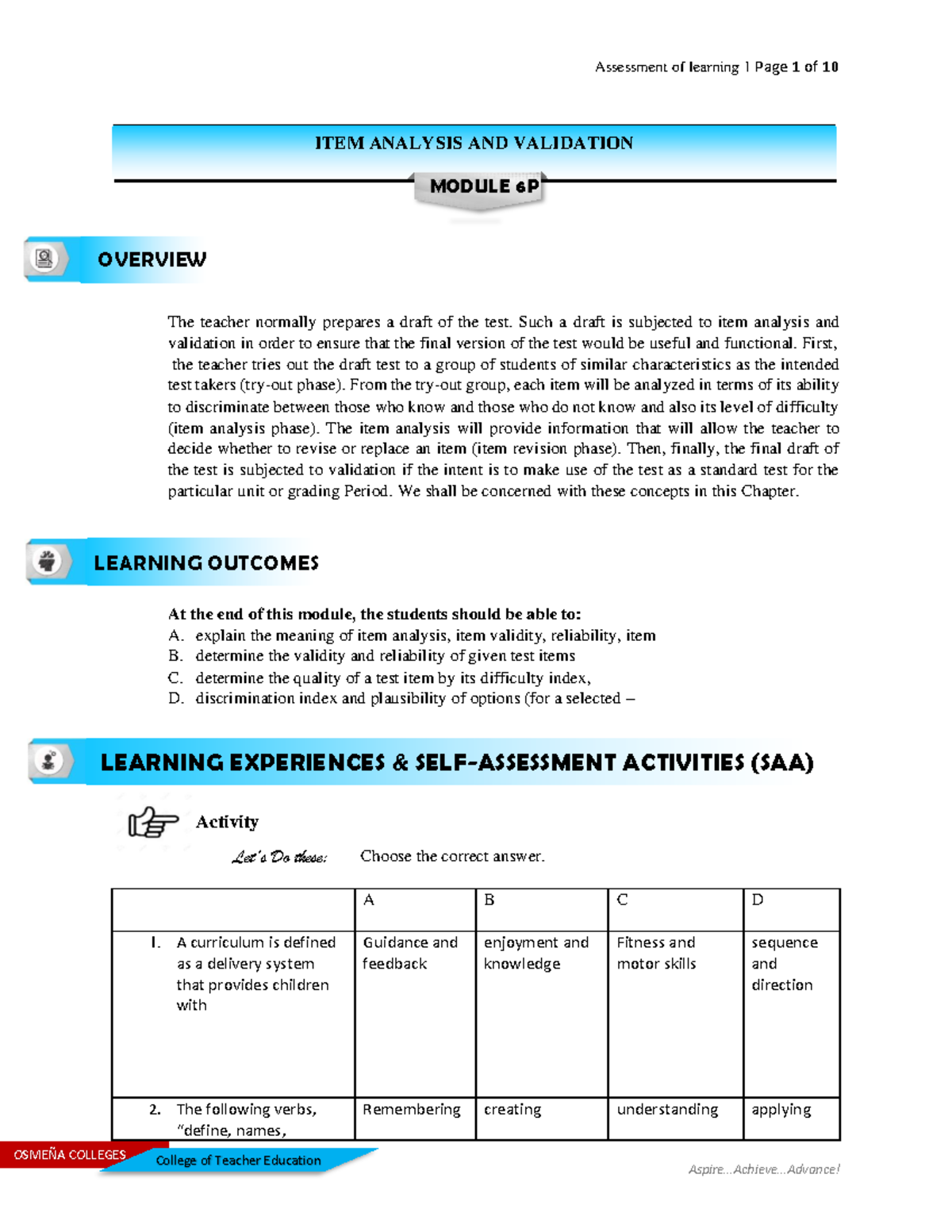 Item Analysis & Test Validation: A Guide for Educators (Module 6P ...