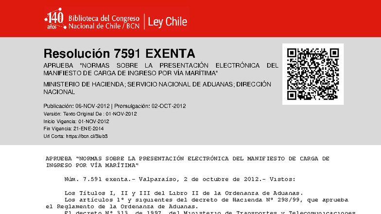 Normas sobre Presentación Electrónica del Manifiesto de Carga 7591 ...