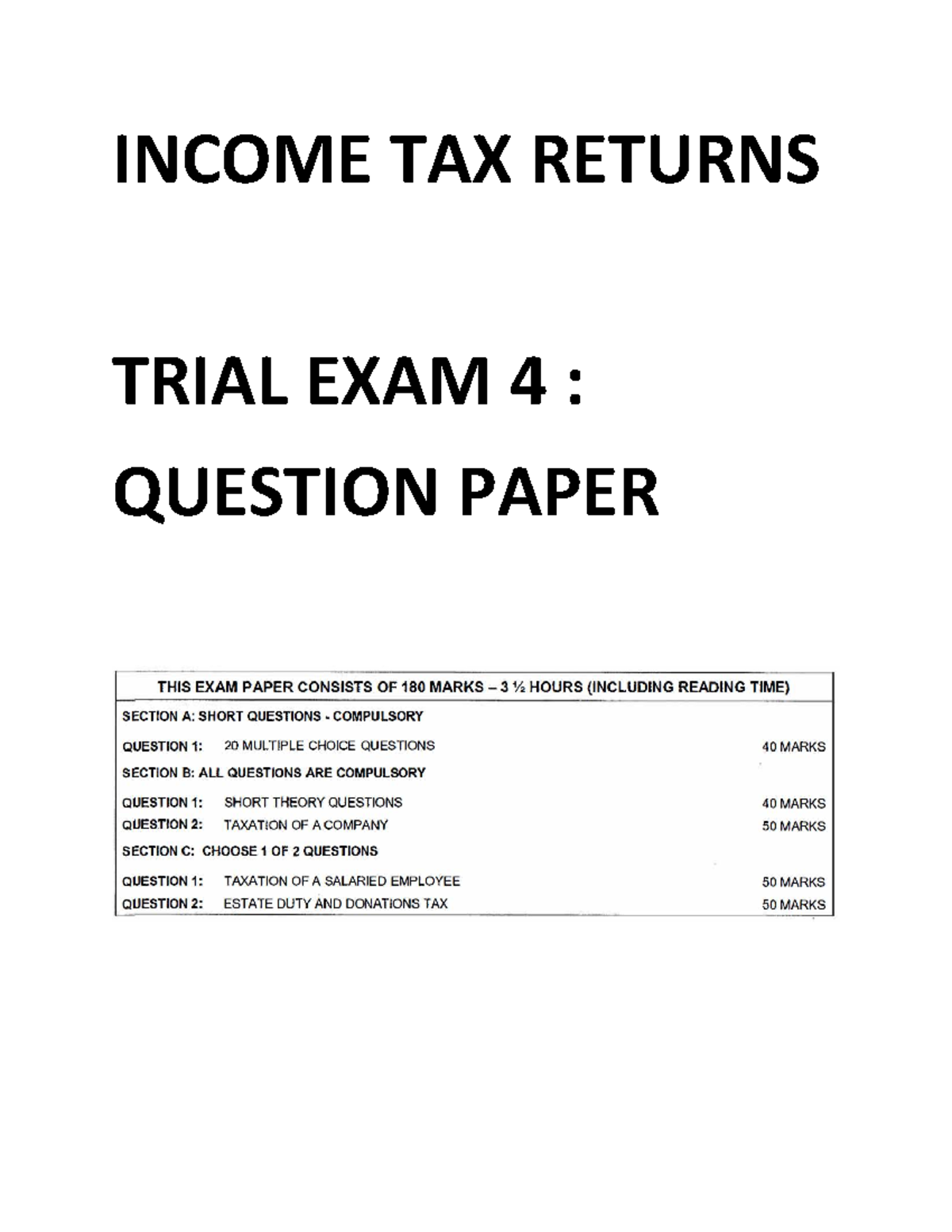 INCOME TAX RETURNS (ITRT) FINAL EXAM MOCK QUESTION PAPER 2021 - Studocu