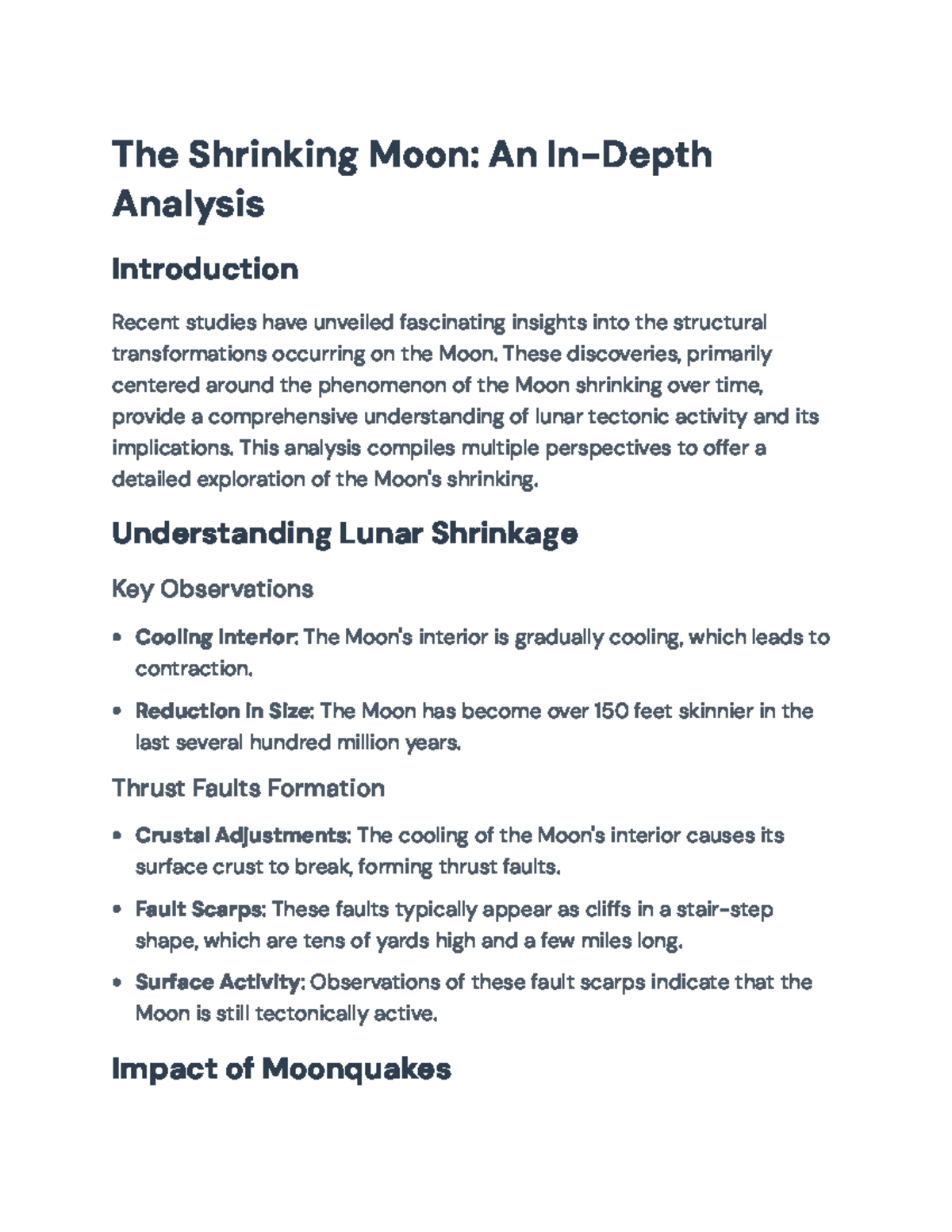 The Shrinking Moon: Analyzing Lunar Tectonics and Geological Changes ...