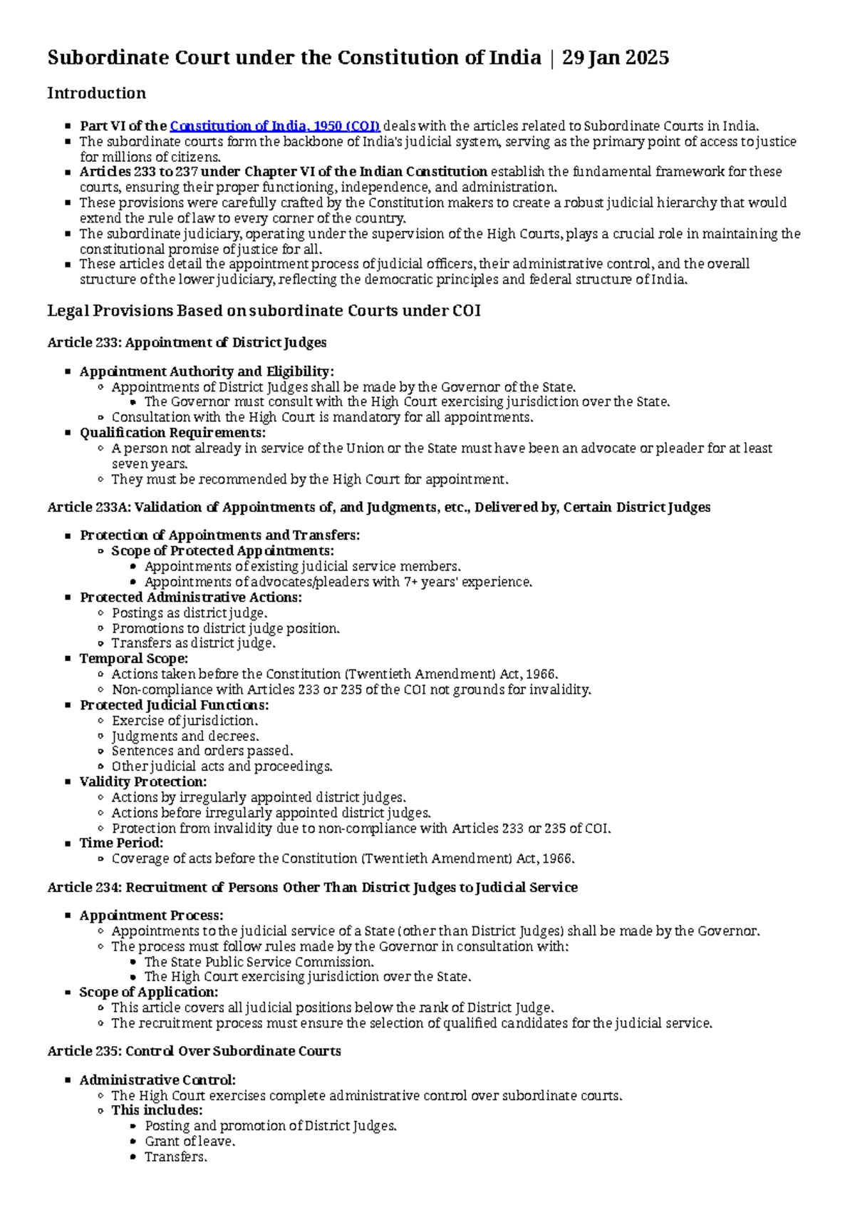 Subordinate Courts in India: Overview & Legal Provisions (COI) - Studocu