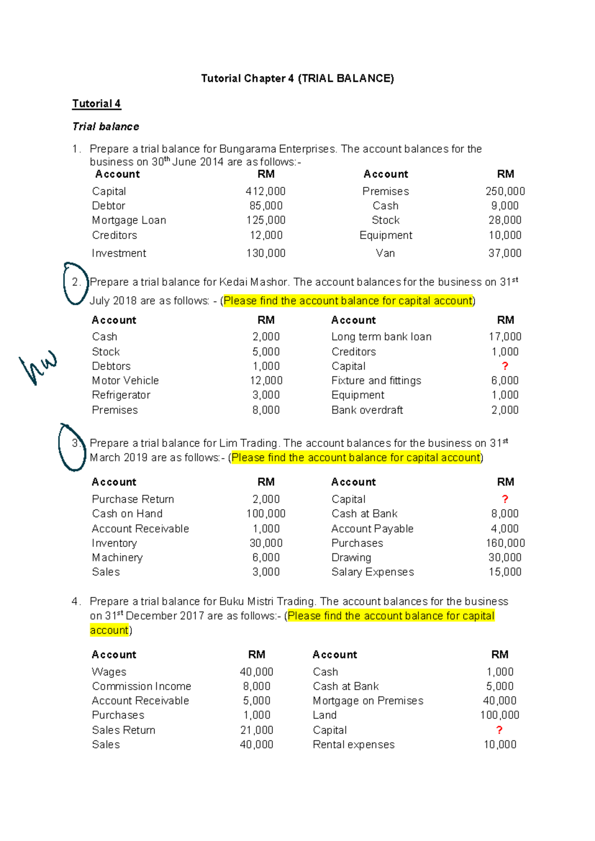 Tutorial Chapter 4 ( Trial Balance) - ####### Tutorial Chapter 4 (TRIAL ...