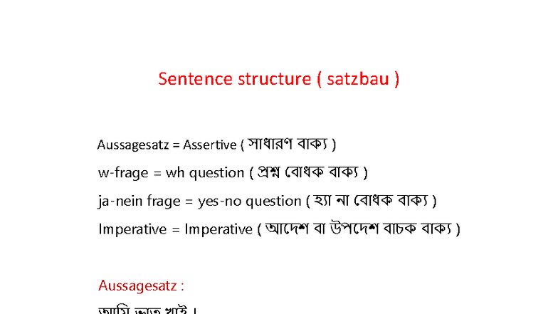 Sentence Structure A1 Aspirant: Assertive & WH Questions - Studocu