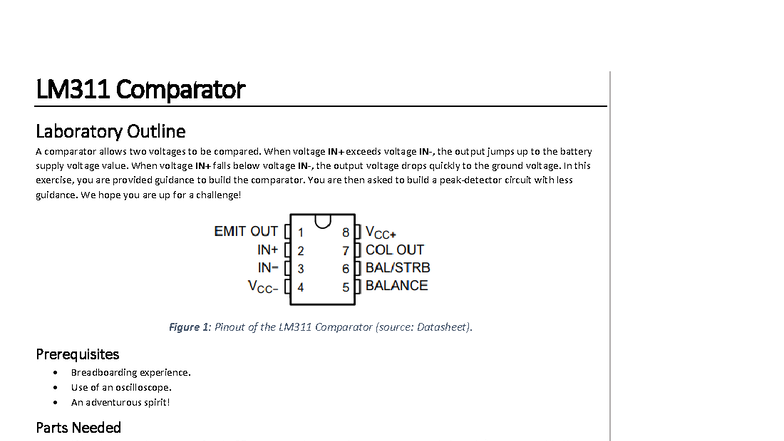 LM311 Comparator Lab Outline: Building and Testing Circuits - Studocu