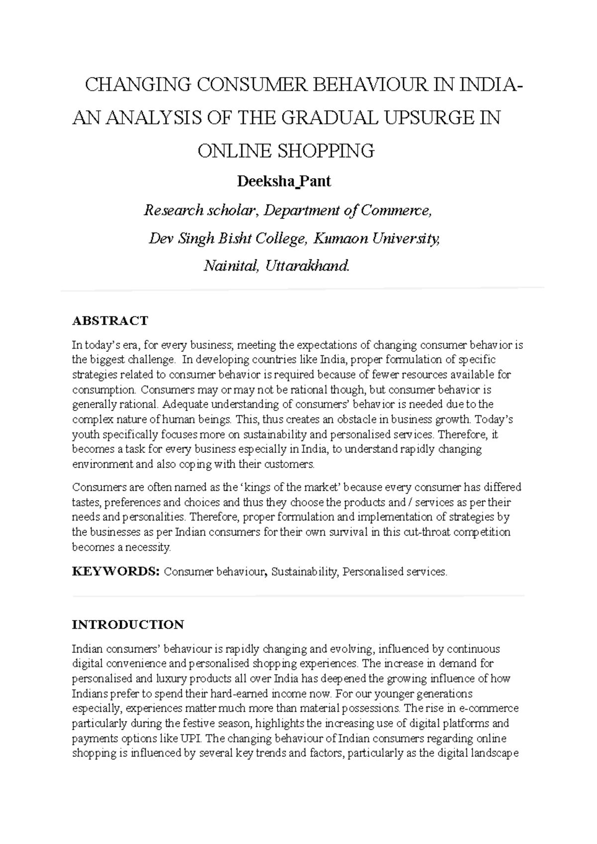 Changing Consumer Behaviour in India: An Analysis of Online Shopping ...