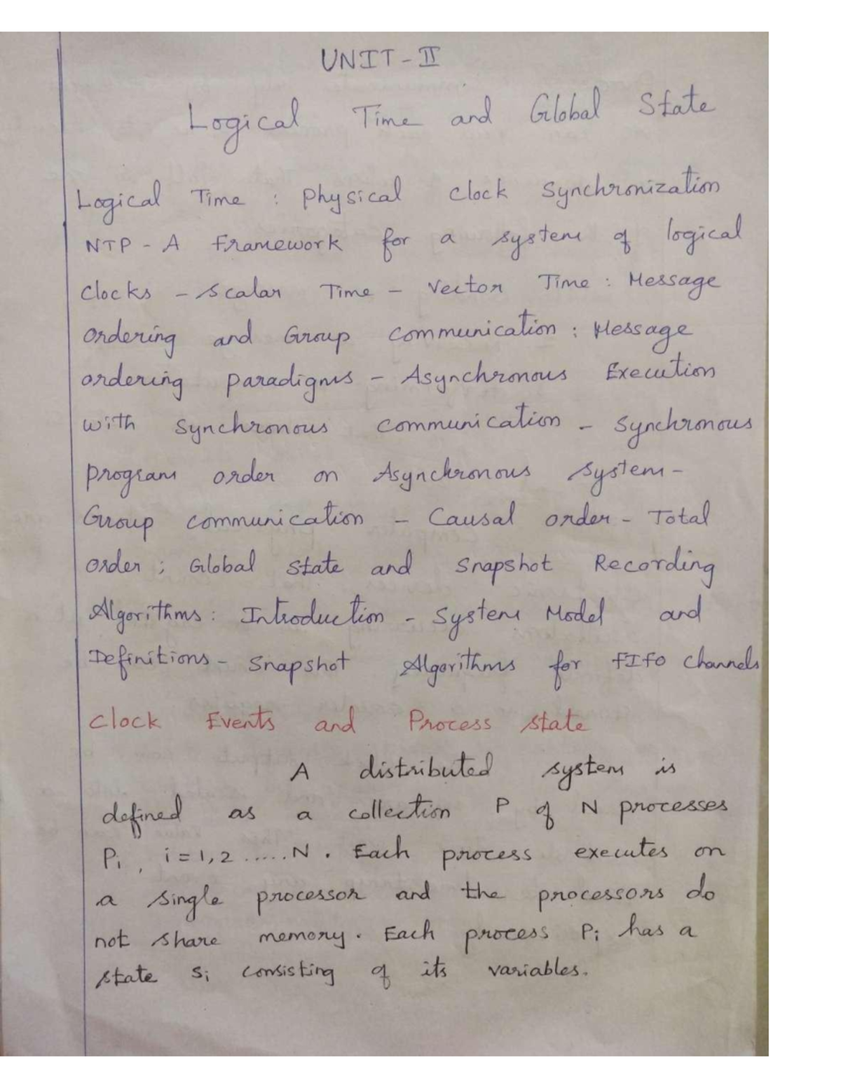 CS3551 DC Unit-2: Logical Time and Global State in Distributed Systems - Studocu