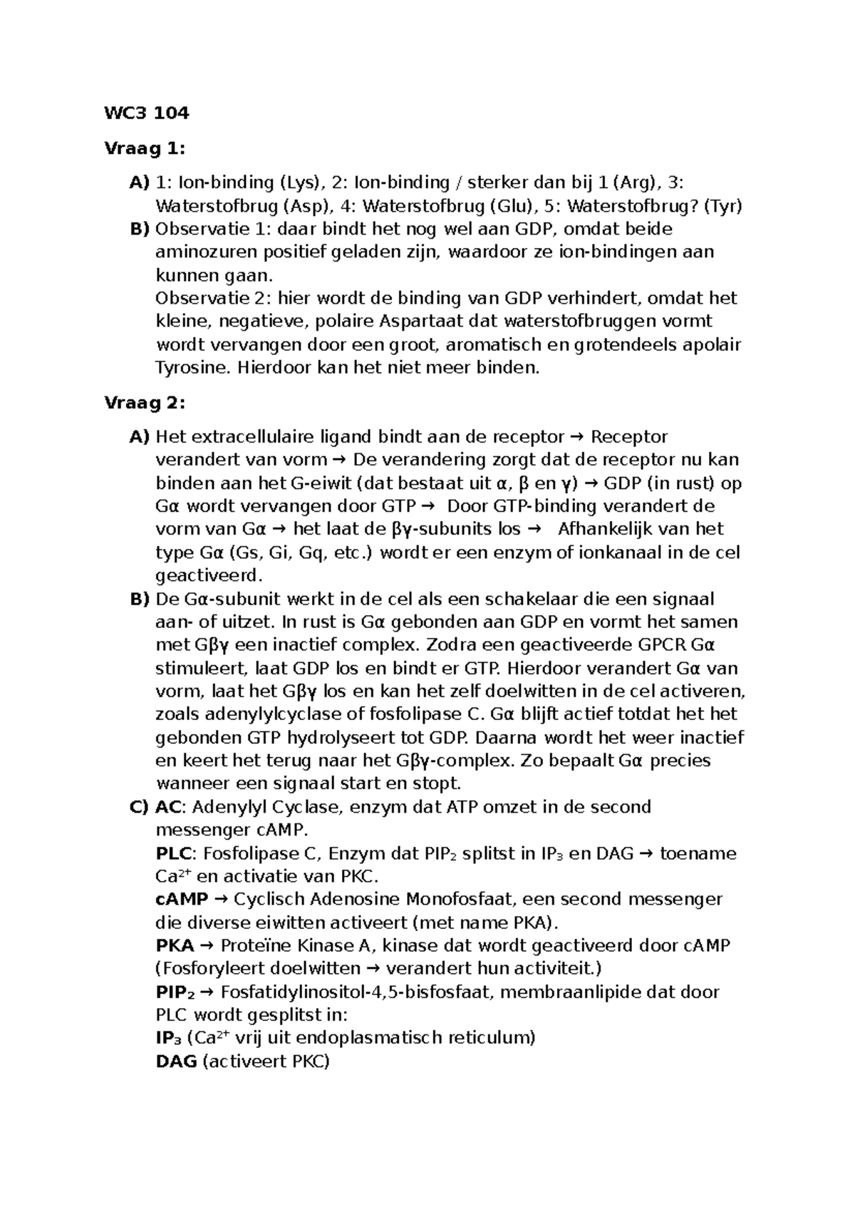 WC3 104 & WC6 104: Genetica en Signaaltransductie Analyse - Studeersnel