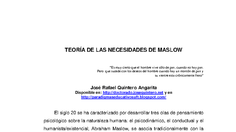 Teoría de las Necesidades de Maslow: Un Análisis Completo - Studocu