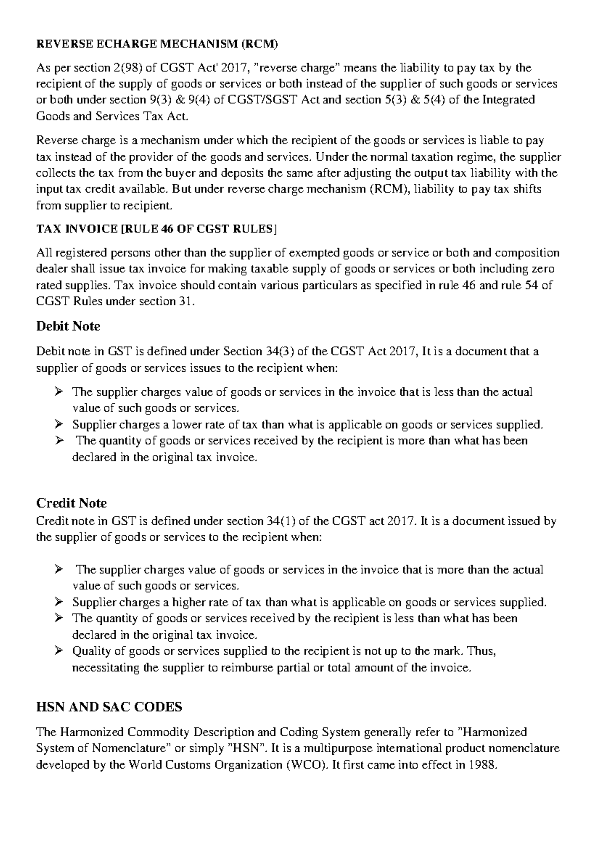 GST 123 - Notes on Reverse Charge Mechanism and Tax Invoices - Studocu