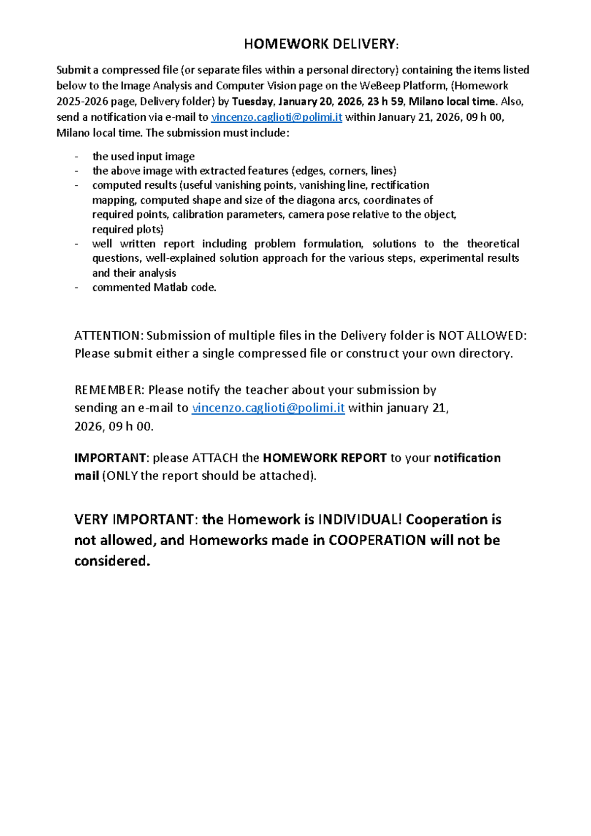 Homework Delivery Instructions for Image Analysis and Computer Vision ...