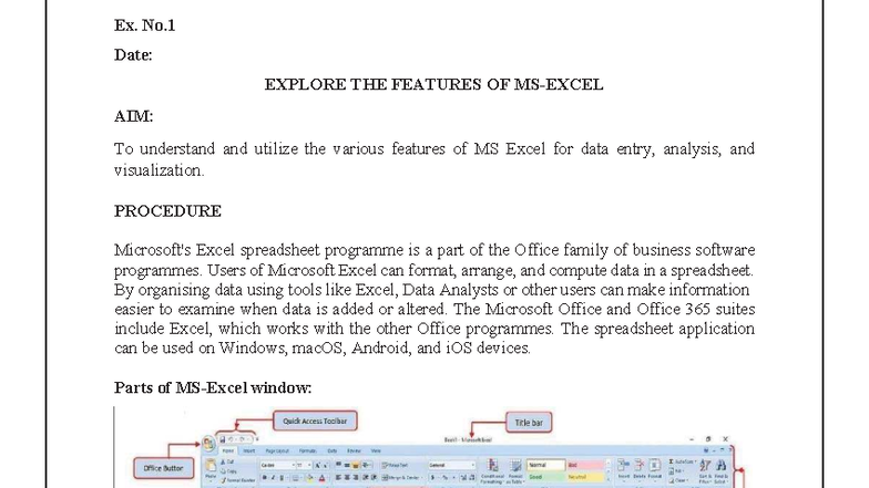 Exercises 1-8: Exploring MS Excel Features and Statistical Operations ...