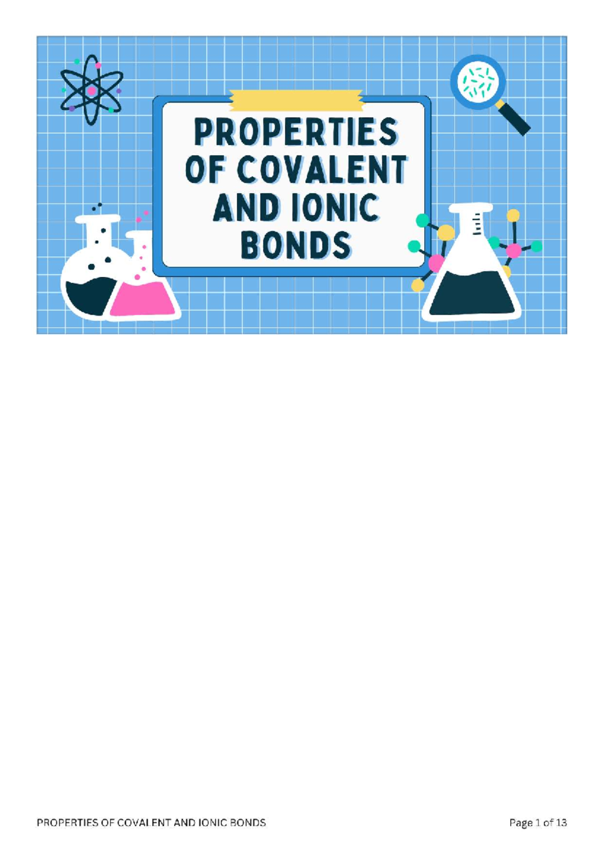 Properties of Covalent and Ionic Bonds: A Comparative Study - Studocu