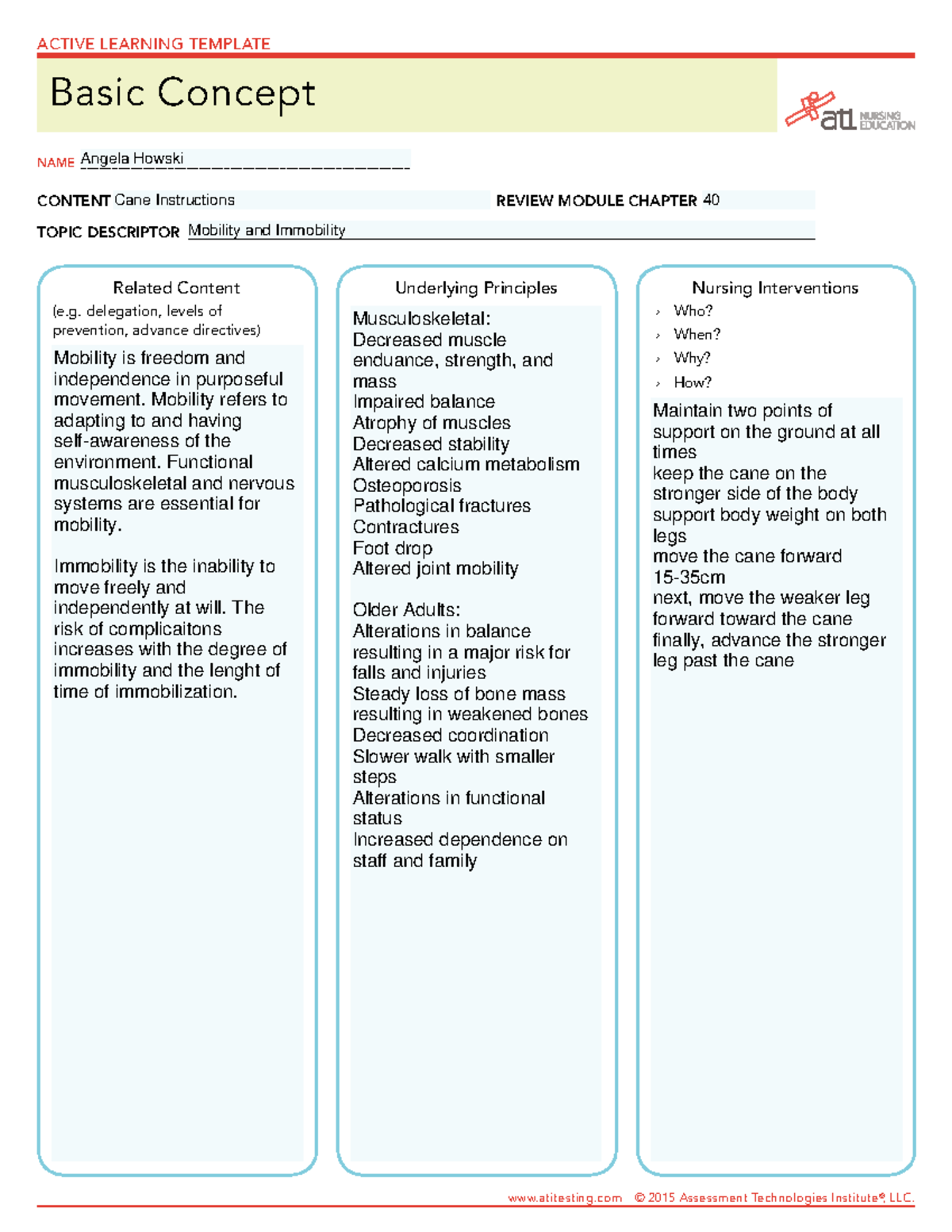 Cane Instructions for Mobility - ATI Nursing Fundamentals Remediation ...