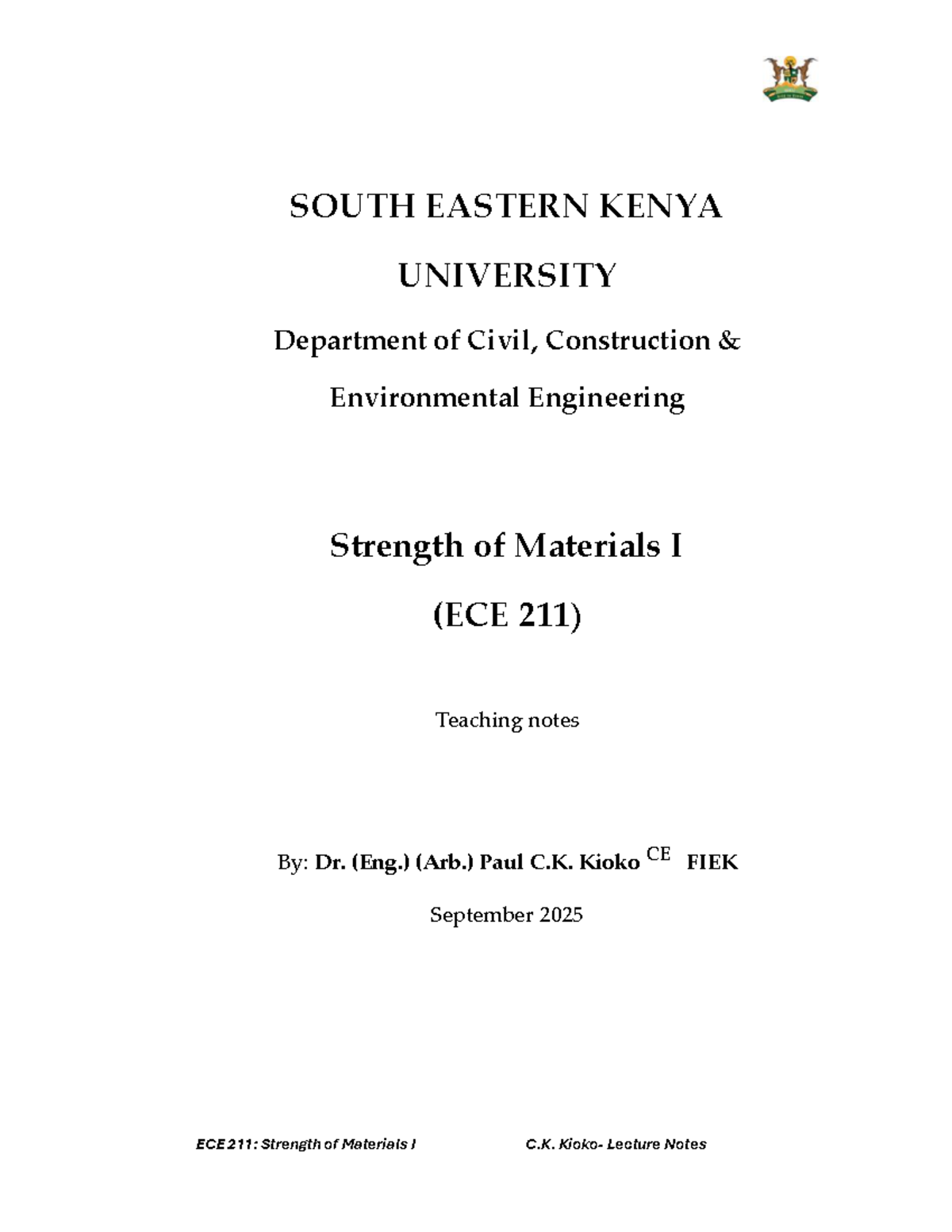 ECE 211: Lecture Notes on Strength of Materials I - Studocu