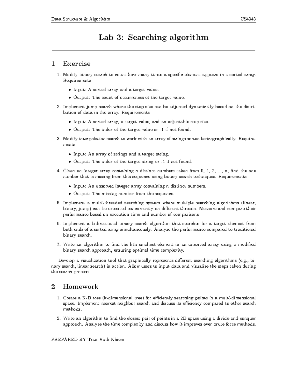 Lab-3 - fREE - Data Structure & Algorithm CS Lab 3: Searching algorithm ...