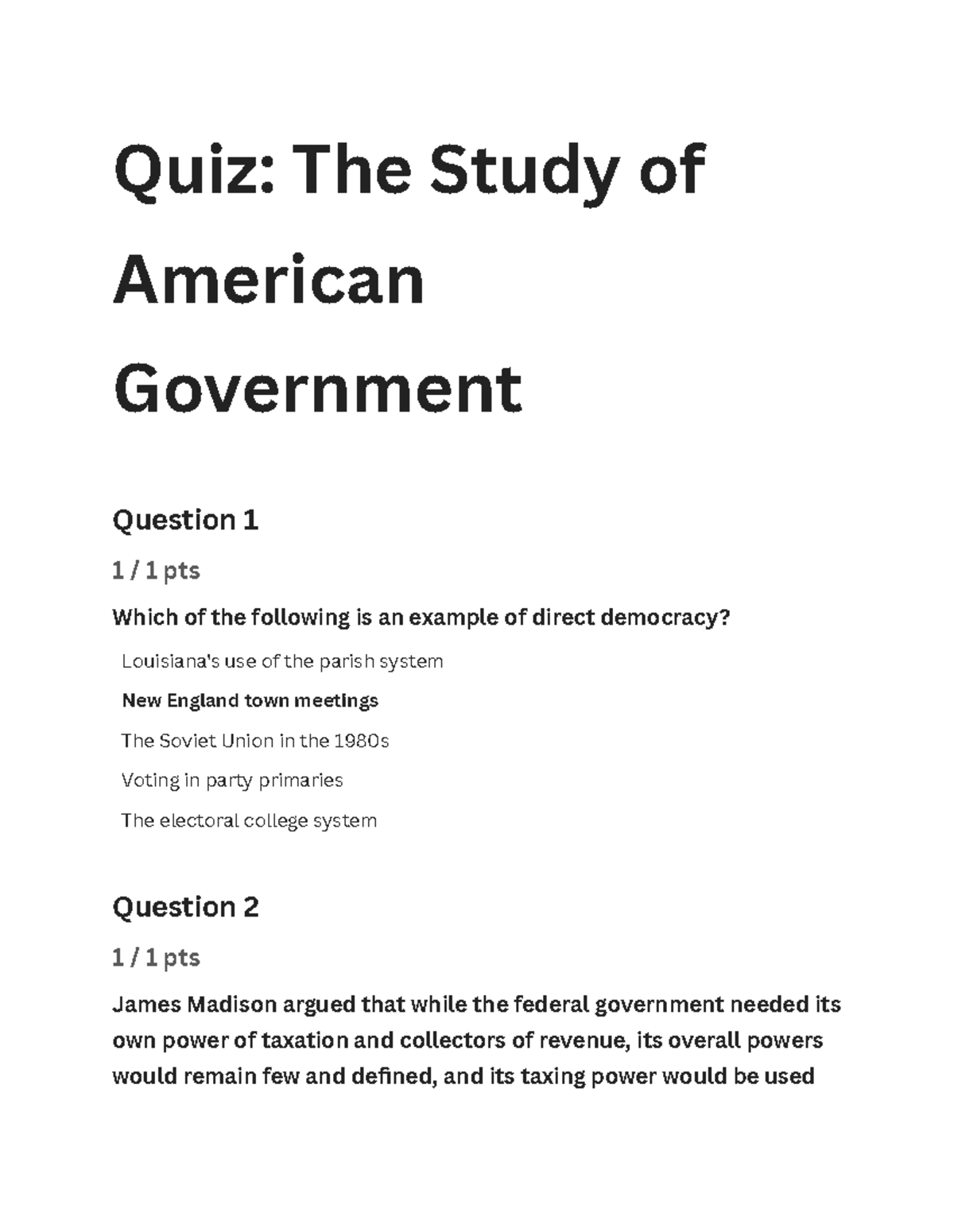 Quiz: The Study of American Government - Complete Questions and Answers ...