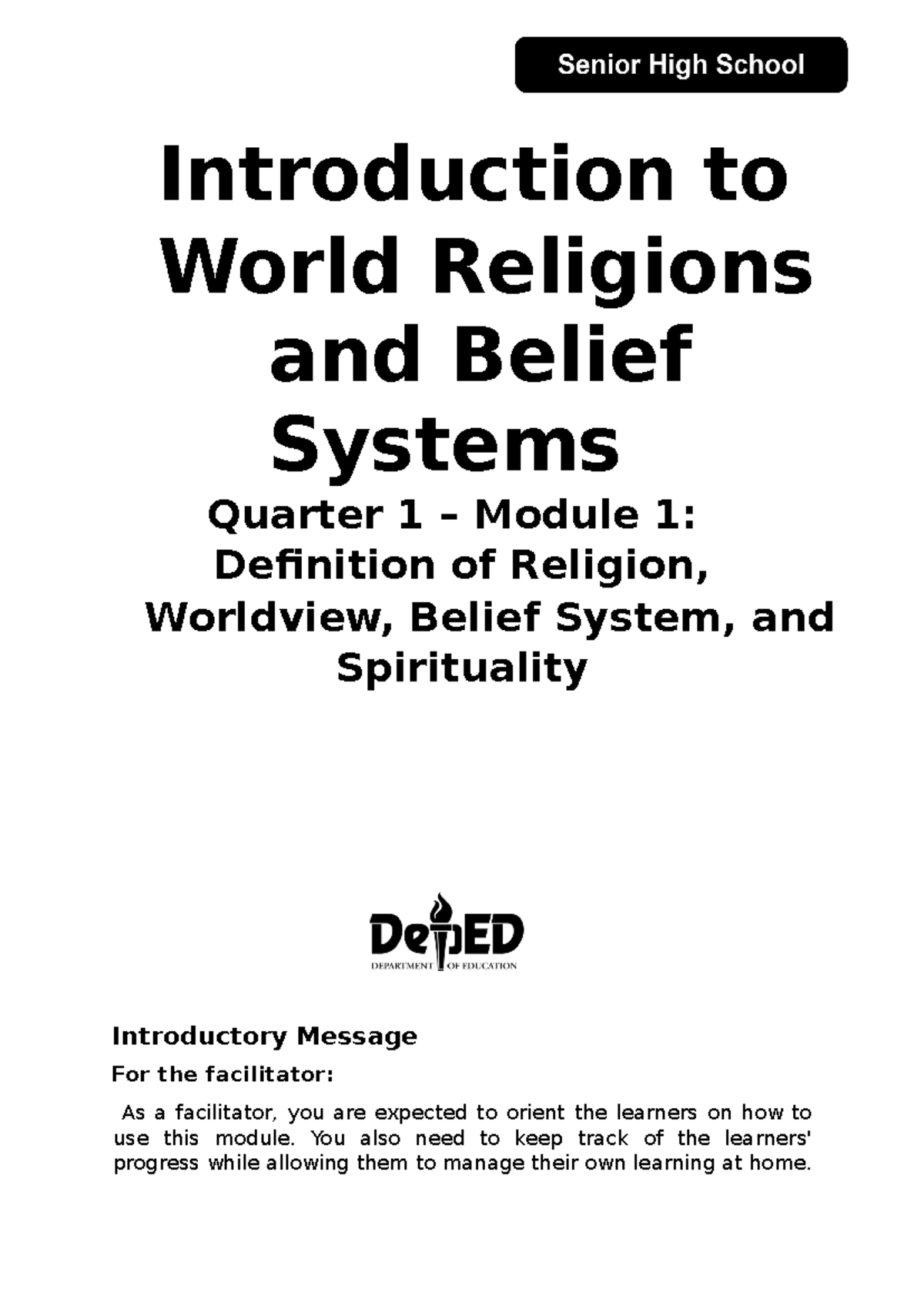 Introduction to World Religions & Belief Systems Q1 Module 1: Defining ...