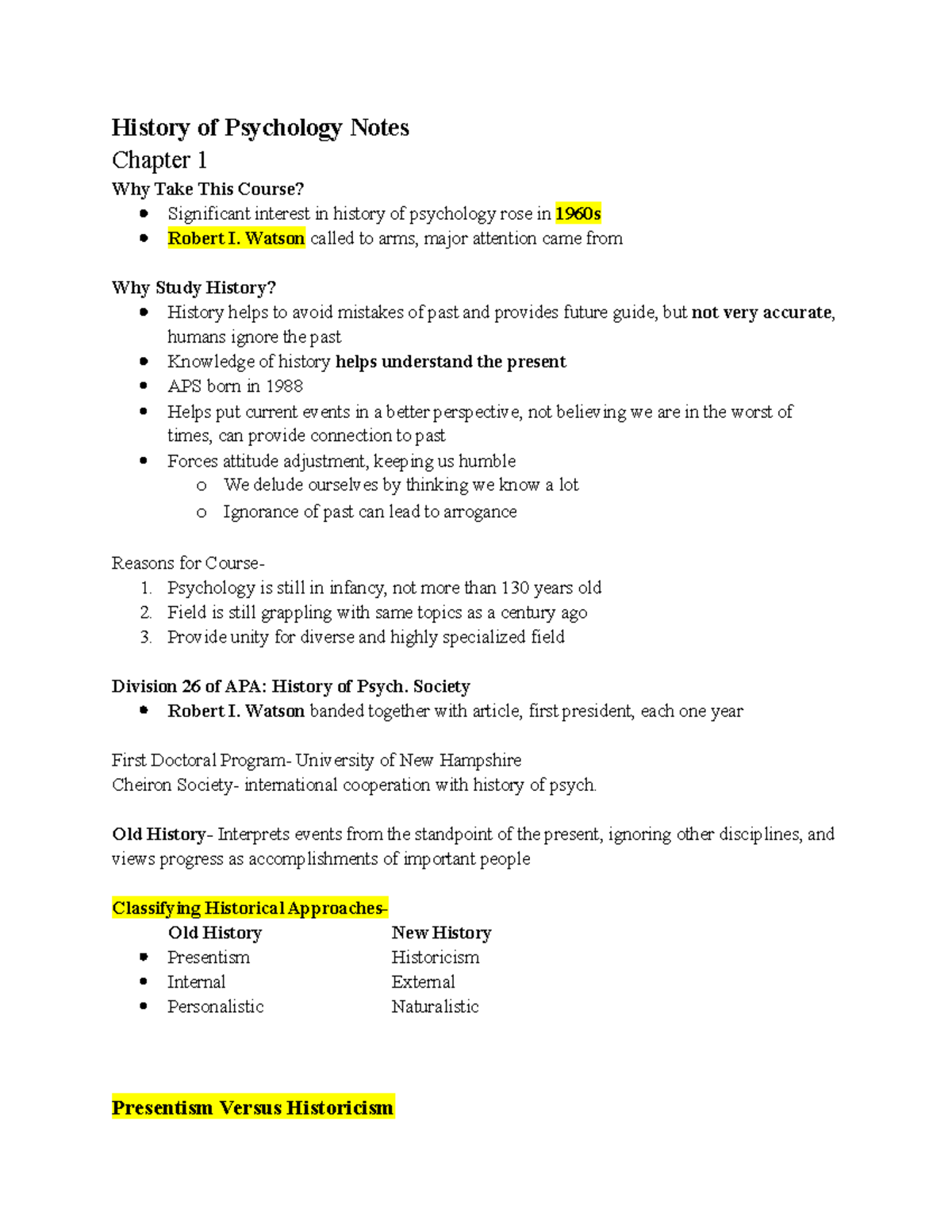 History of Psychology Lecture Notes (PSY 101) - Studocu