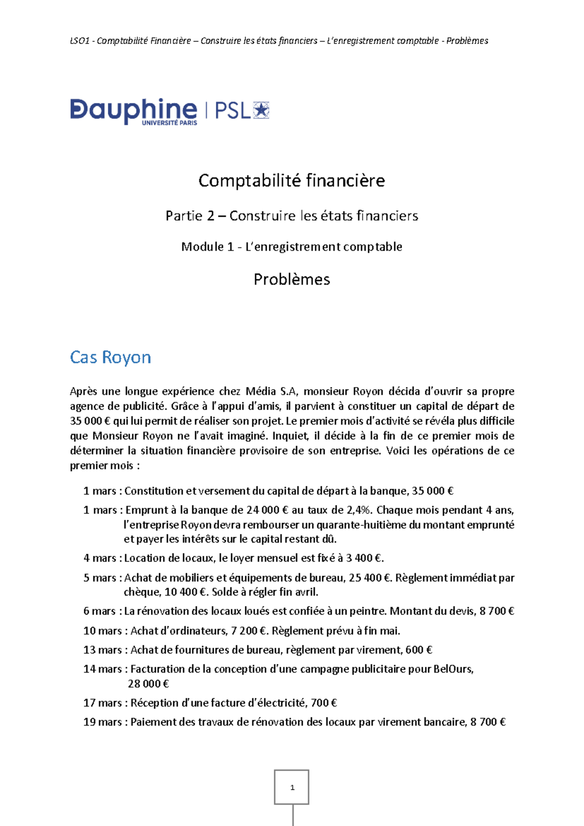 LSO1 Comptabilité Financière: Cas Pratique sur les États Financiers ...
