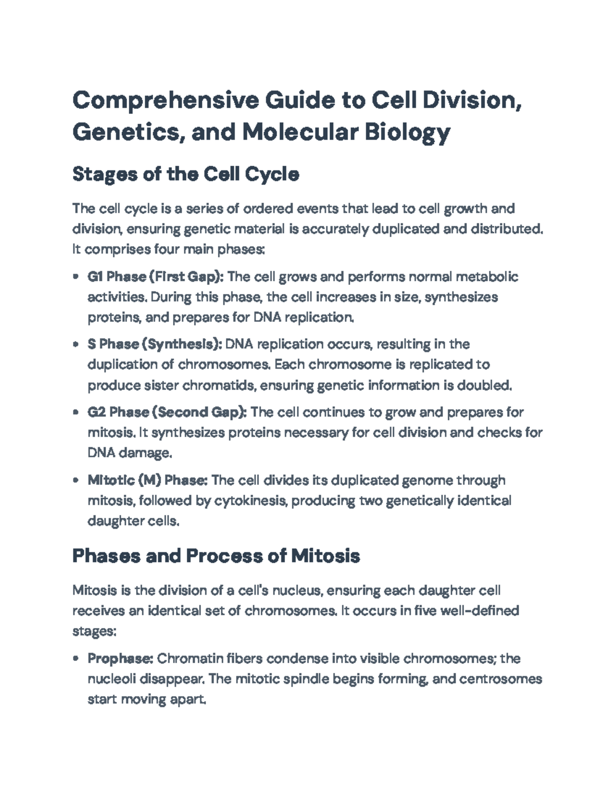 Comprehensive Guide to Cell Division & Genetics - BIOL 101 Notes - Studocu