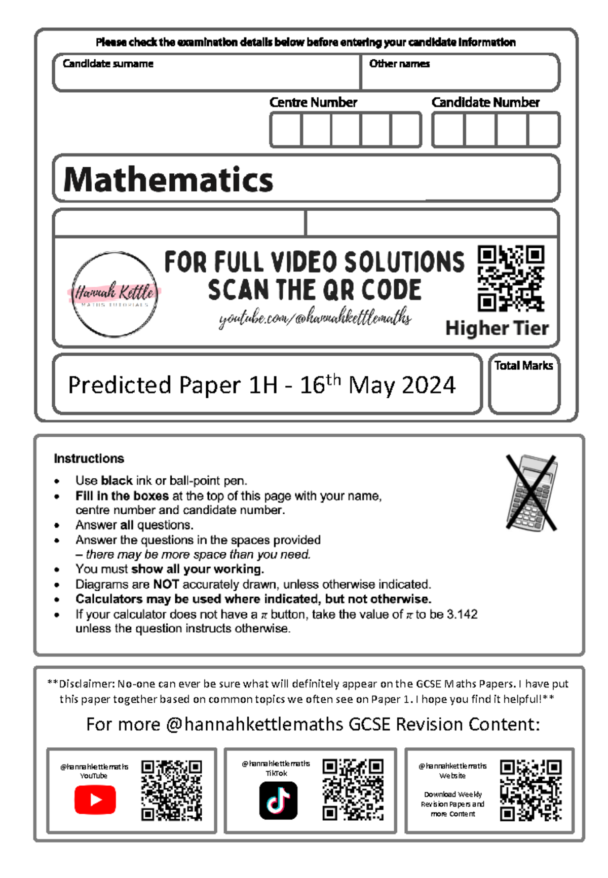 Edexcel GCSE Maths 1H 2024 Predicted Paper by Arif Said - Studocu