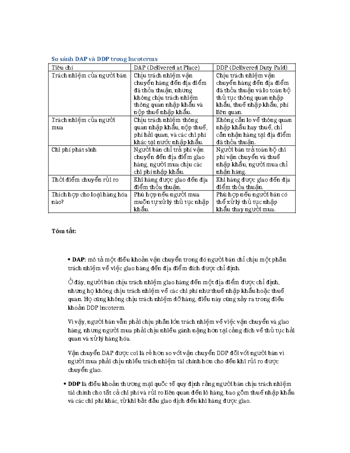 So sánh DAP và DDP trong Incoterms - Tài liệu tham khảo - Studocu