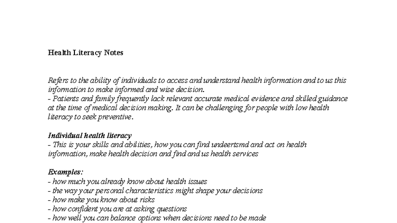 Health Literacy Notes: Understanding and Improving Patient Decision ...