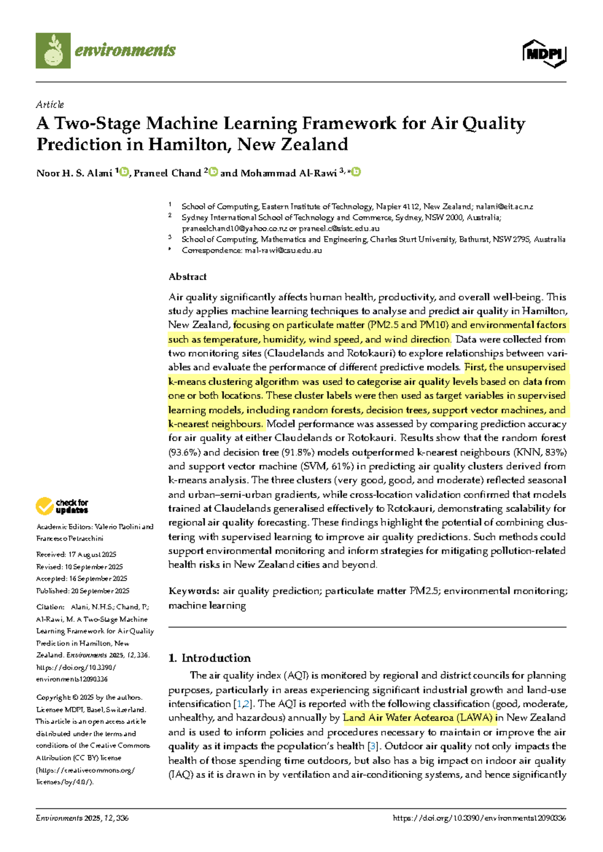 Machine Learning Framework for Air Quality Prediction in Hamilton (COMP ...