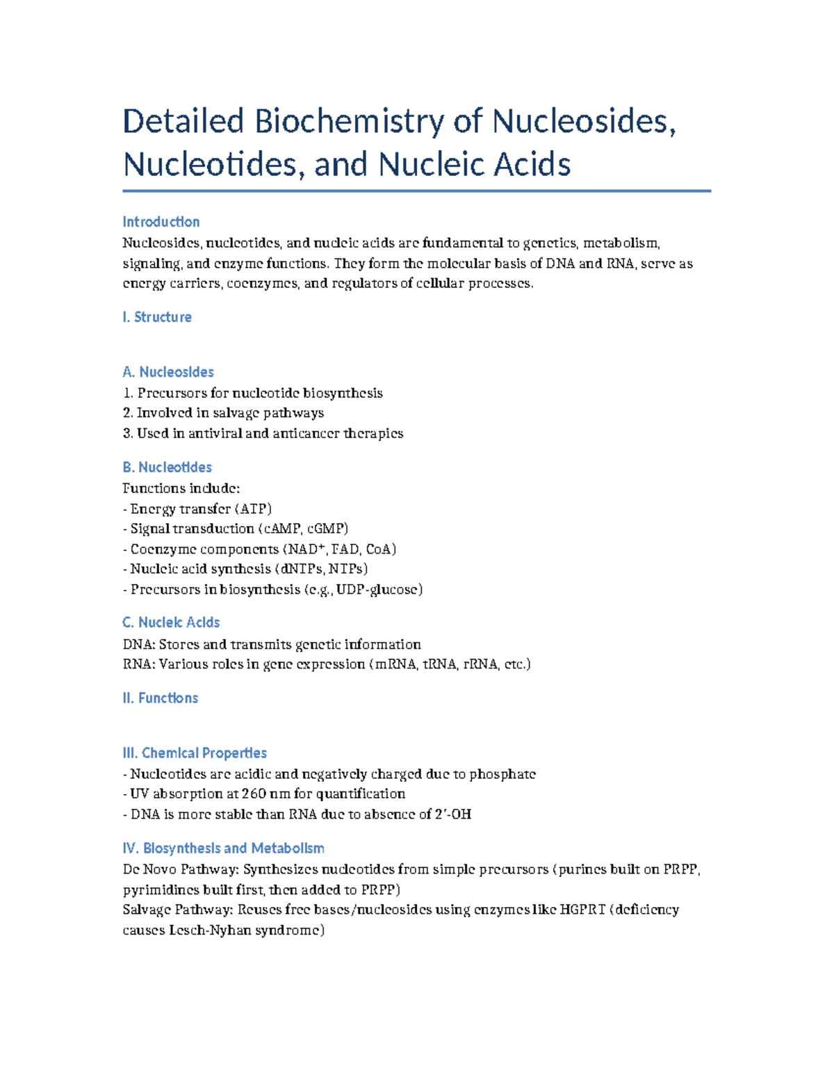 Biochemistry of Nucleosides, Nucleotides & Nucleic Acids - Studocu