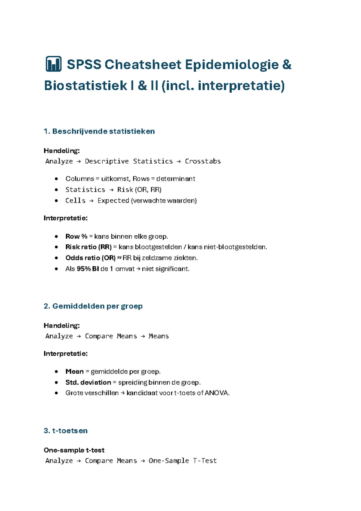 📊 SPSS Cheatsheet EPI I & II - Aantekeningen en Interpretaties ...