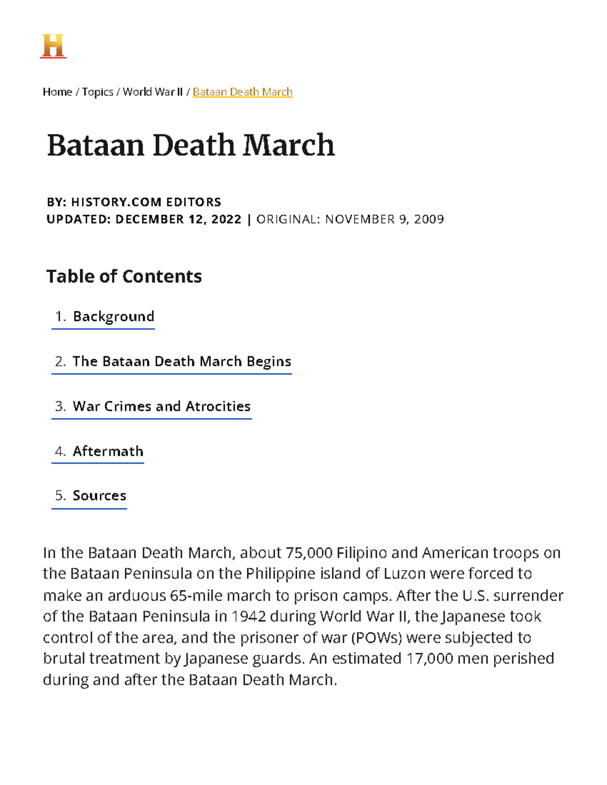 Bataan Death March Definition Date & World War II ‑ History - Table of ...
