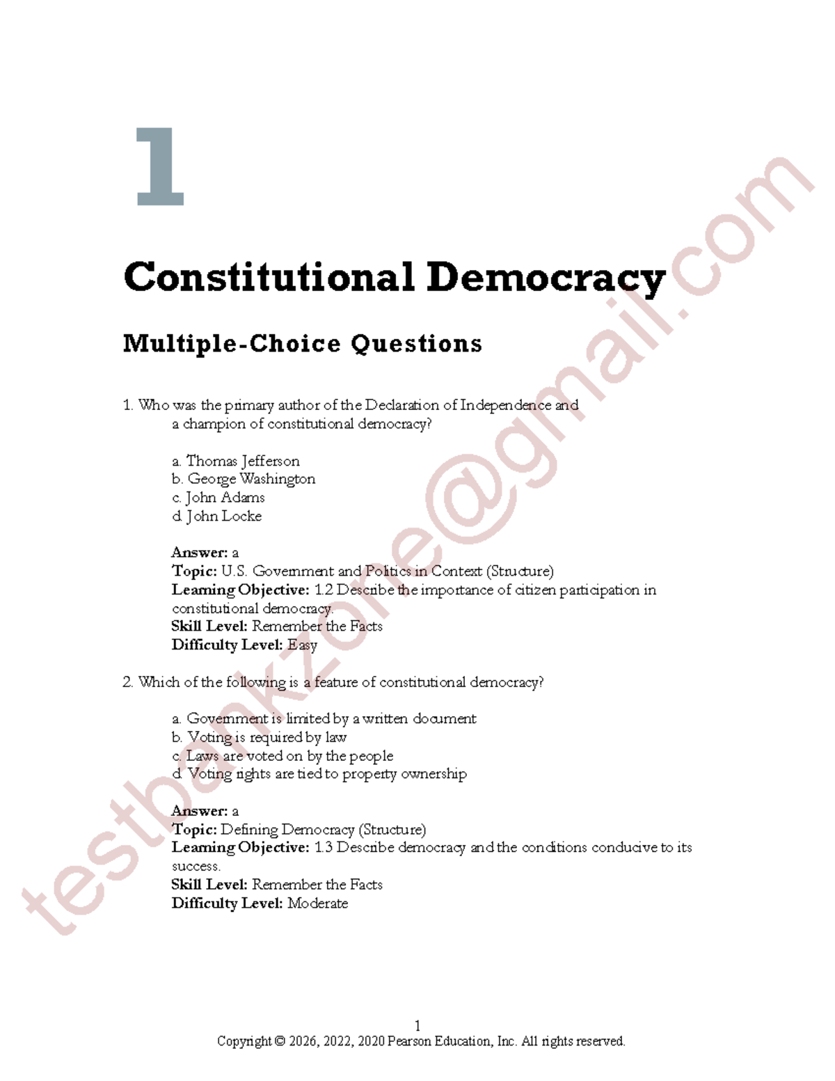 Constitutional Democracy Quiz (GOV 101): Key Concepts & Figures - Studocu