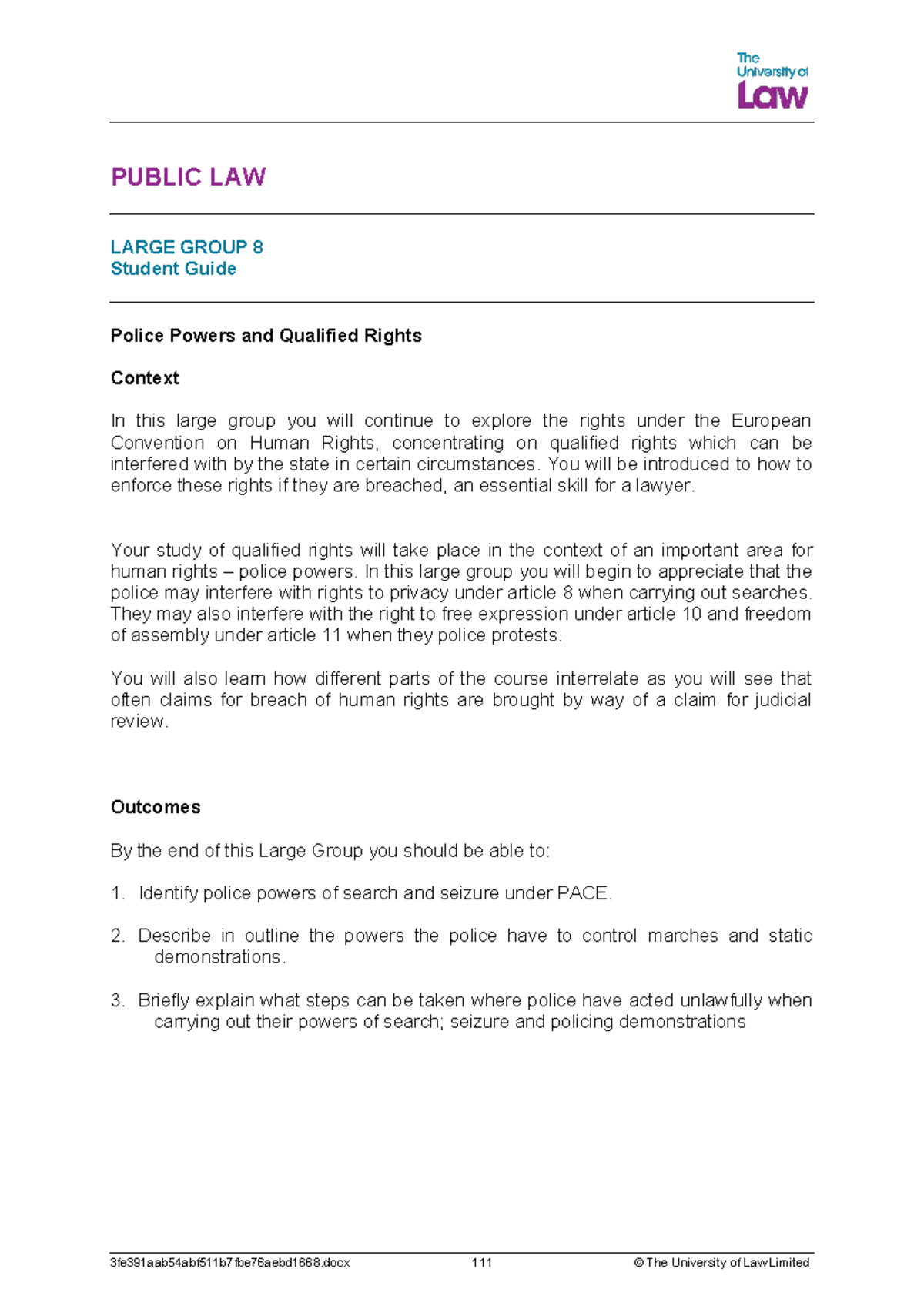 Public Law Large Group 8: Police Powers & Qualified Rights Guide - Studocu