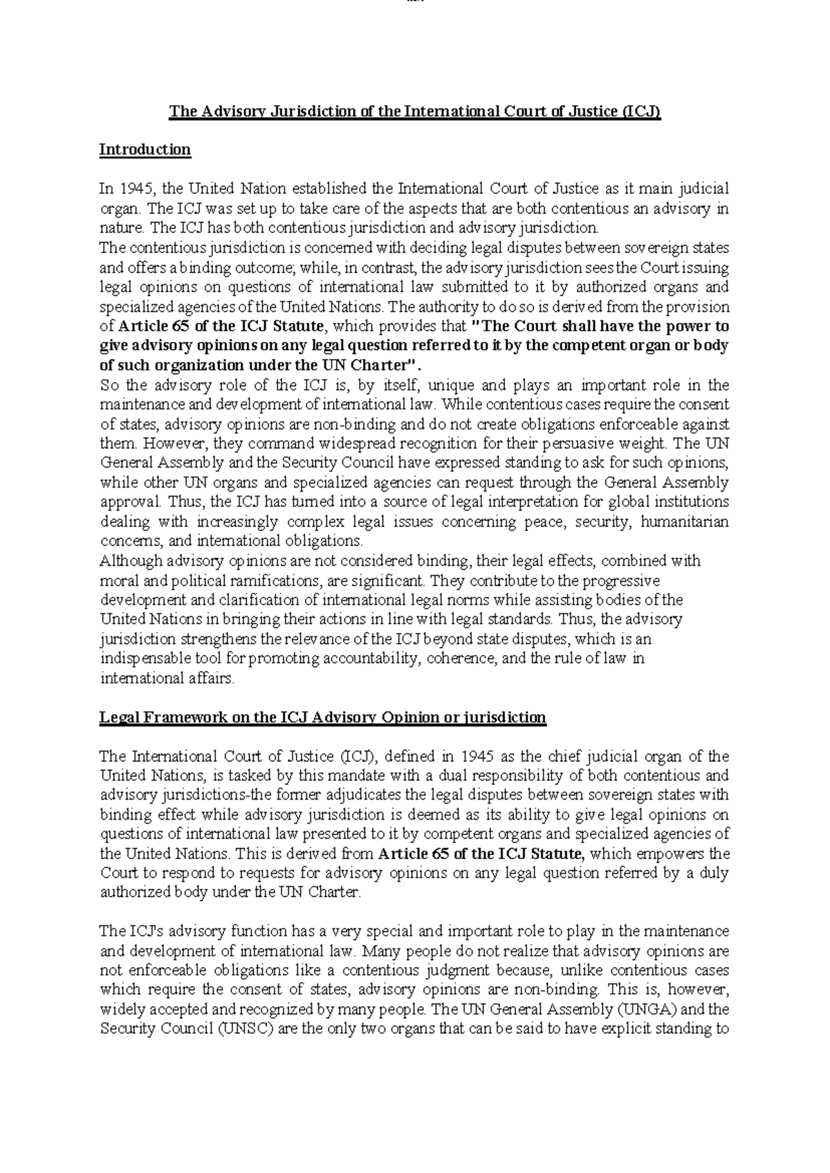 ICJ Advisory Jurisdiction: Insights on International Law (IL2) - Studocu