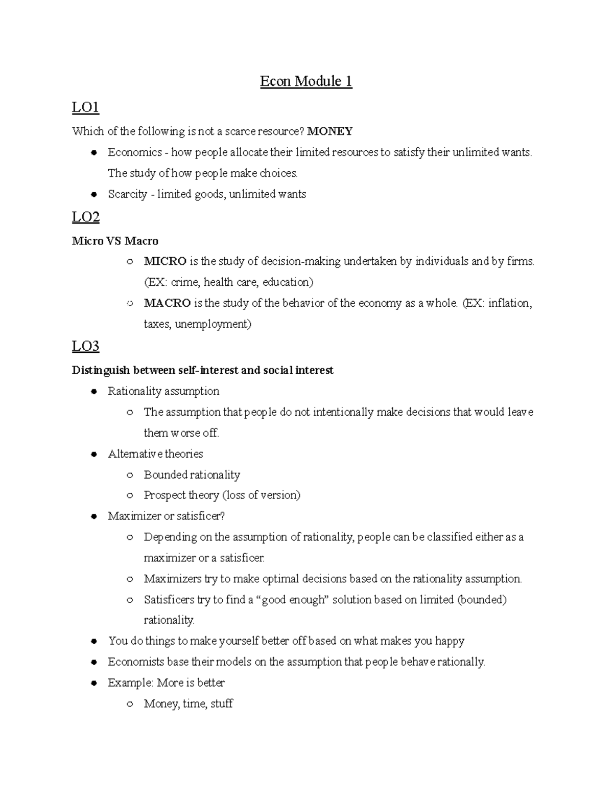 Econ Module 1: Scarcity, Choices, and Opportunity Cost Notes - Studocu