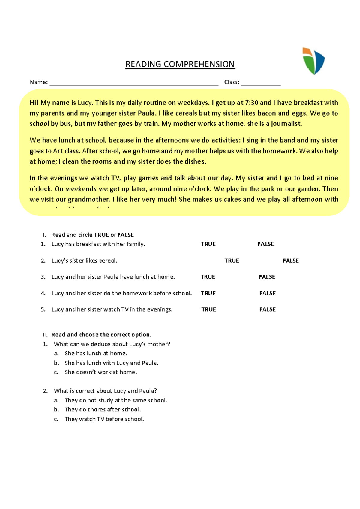 4th Grade - Session 5 - Reading Comprehension Test - Studocu