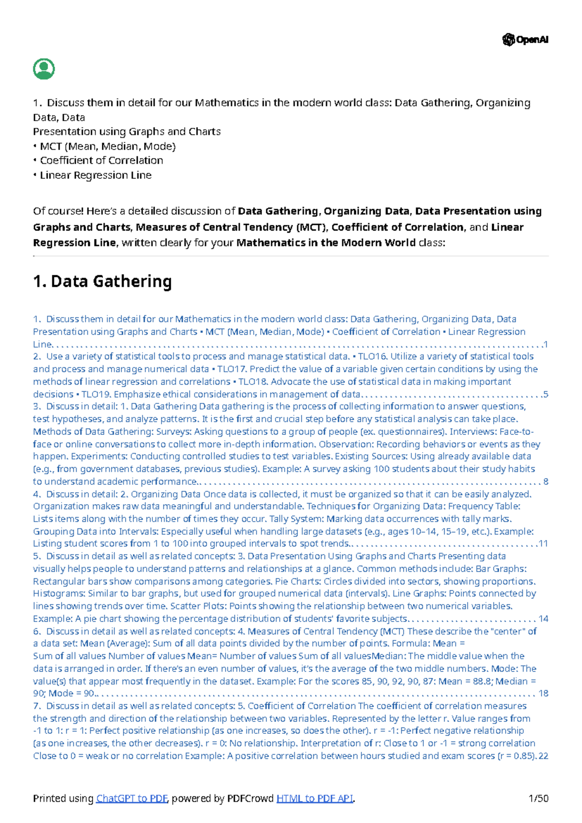 Mathematics in the Modern World: Data Gathering, Organization ...