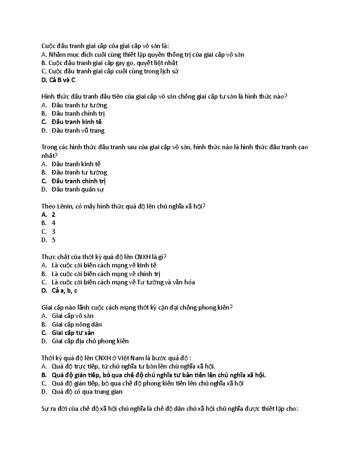 Câu hỏi - abc - Cu c đấấu tranh giai cấấp c a giai cấấp vô s n là: ộủả A. Nhằằm m c đích cuôấi ...