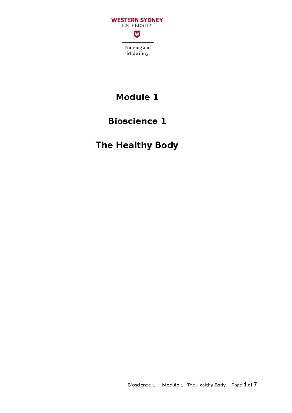 Bioscience 1 Tutorial 1 Worksheet: Understanding the Healthy Body - Studocu